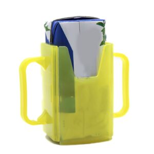 baikk kids juice box holder juice bag holder for toddlers, no squeeze adjustable folding food pouch and milk box holder for kids no spill, adjustable kids milk carton cup holder (yellow)