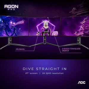 AOC Agon PRO AG274QG 27" Tournament Gaming Monitor, QHD 2K 2560x1440, 240Hz 1ms, G-SYNC Ultimate, PS5 Xbox Switch, Black