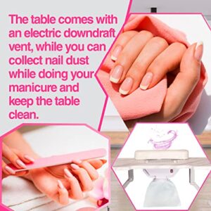 PROLJS Portable Nail Table with Folding Function Manicures Desk for Salon and Home with dust Collector Fan and Magnifying Glass lamp