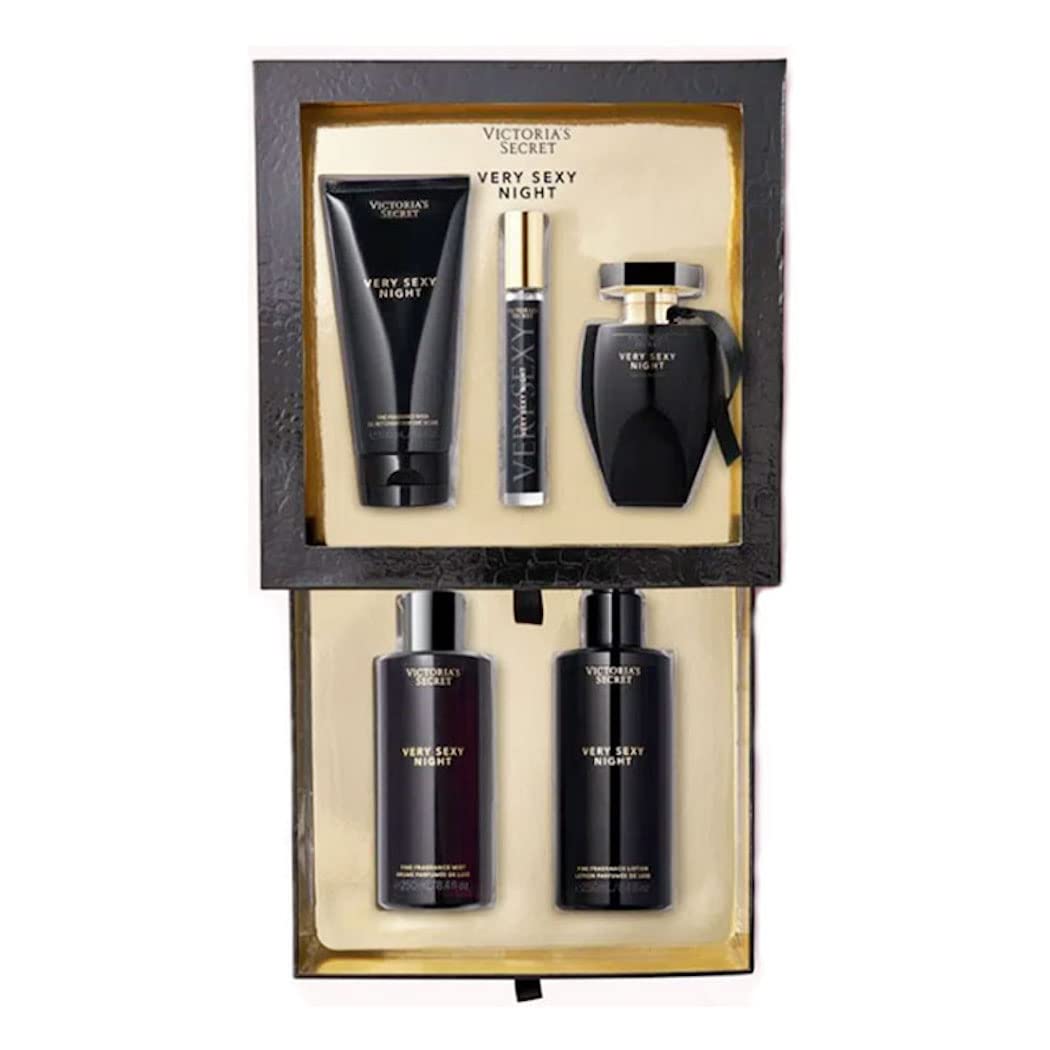 Victorias Secret Very Sexy Night eau de parfum 5 Piece Gift Set 3.4 Ounce Eau de Parfum & Velvet Body Cream & Body Wash & Rollerball & Body Lotion