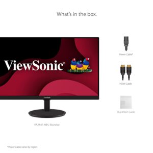 ViewSonic VA2447-MHJ 24" 1080p Monitor with Advanced Ergonomics, FreeSync, 100Hz, Ultra-Thin Bezel, Eye Care, HDMI, VGA (Renewed)