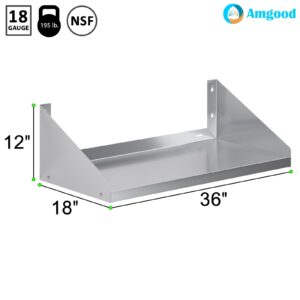 AmGood 36" Long X 18" Deep Stainless Steel Wall Shelf with Side Guards