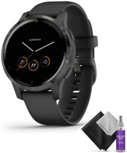 garmin vivoactive 4, gps smartwatch, features music, body energy monitoring, animated workouts, pulse ox sensors and more, black & bundled with swanky cables cleaning kit