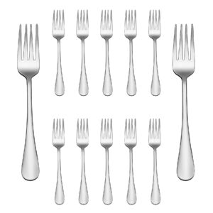 louvi stainless steel 12-pack table dinner forks set, top food grade stainless steel silverware forks,mirror finish & dishwasher safe,use for home,kitchen or restaurant,(silver 8 inches)