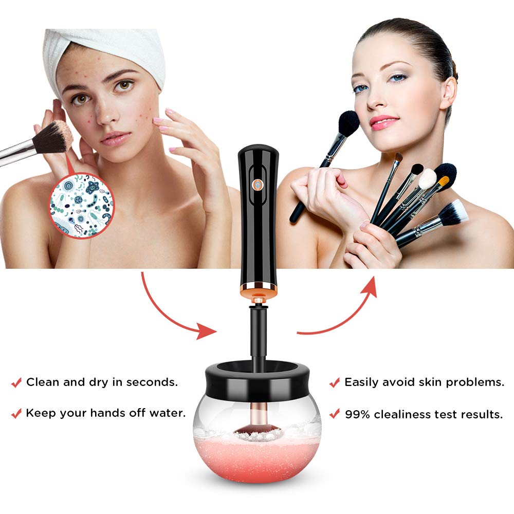 CICK Makeup Brush Cleaner Machine, Fast Electric Makeup Brush Cleaner Dryer with 8 Rubber Collars, Deep Cosmetic Brush Spinner for All Size Brushes, Wash and Dry in Seconds