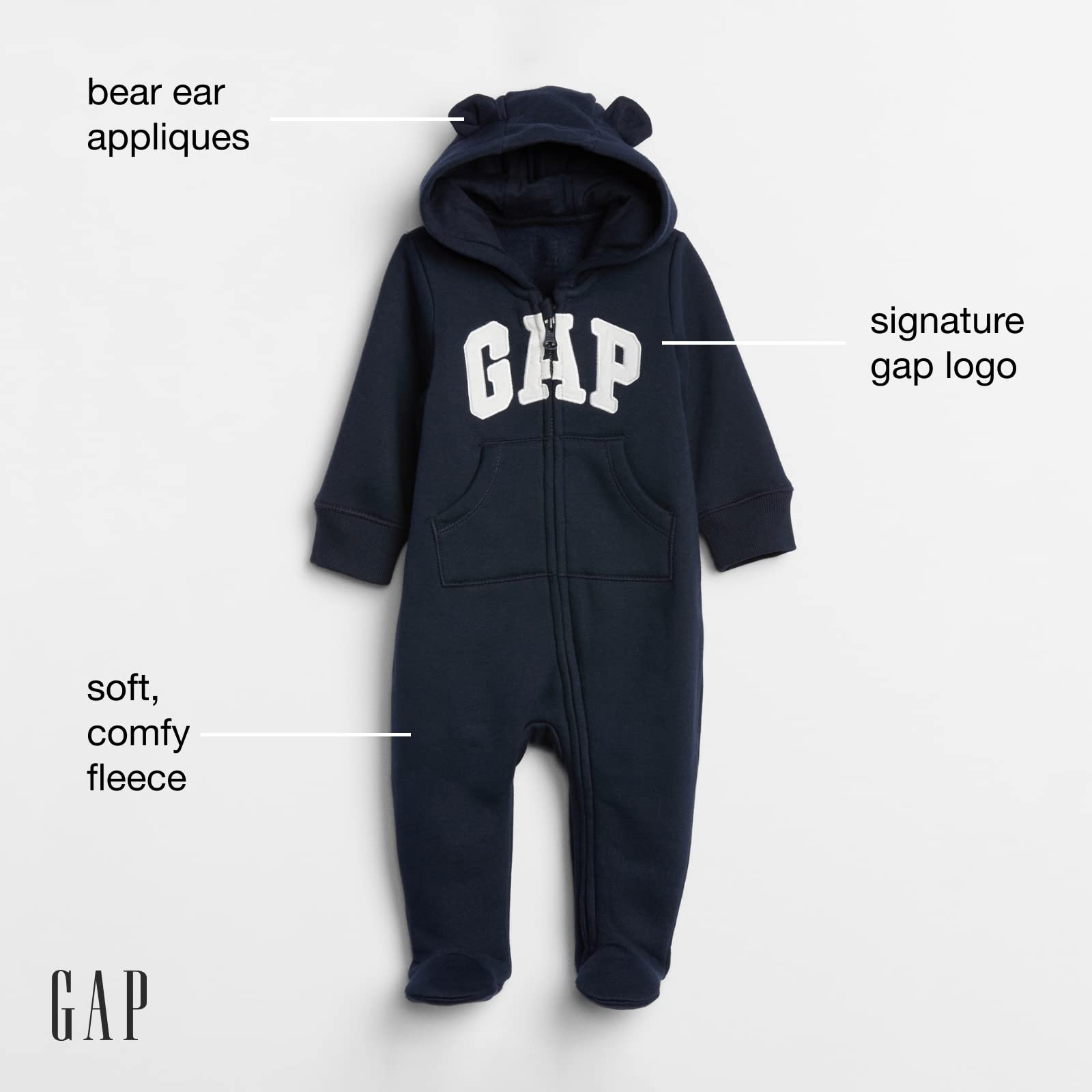 GAP unisex baby Logo Fleece One-piece One Piece, Soft Black, 6-12M US