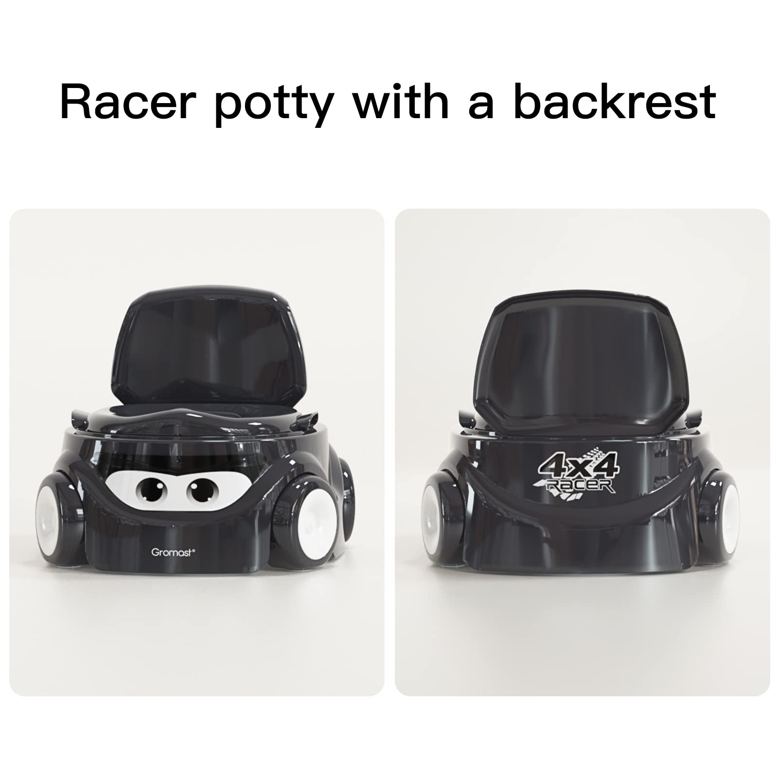 Toddler Potty, Baby Potty Training Toilet, CPSC Certified, 3 in 1 Installation-Free Racer Baby Toilet with Backrest, Thickened PU Cushion and Splash Guard (Black)