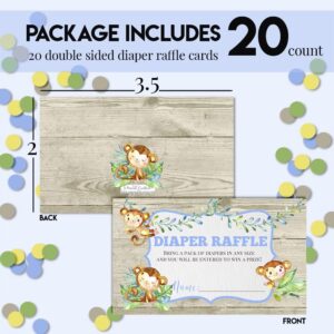 Amanda Creation Watercolor Jungle Monkeys Diaper Raffle Tickets for Baby Boy Showers, 20 2" X 3” Double Sided Insert Cards for Games, Bring a Pack of Diapers to Win Favors & Prizes!