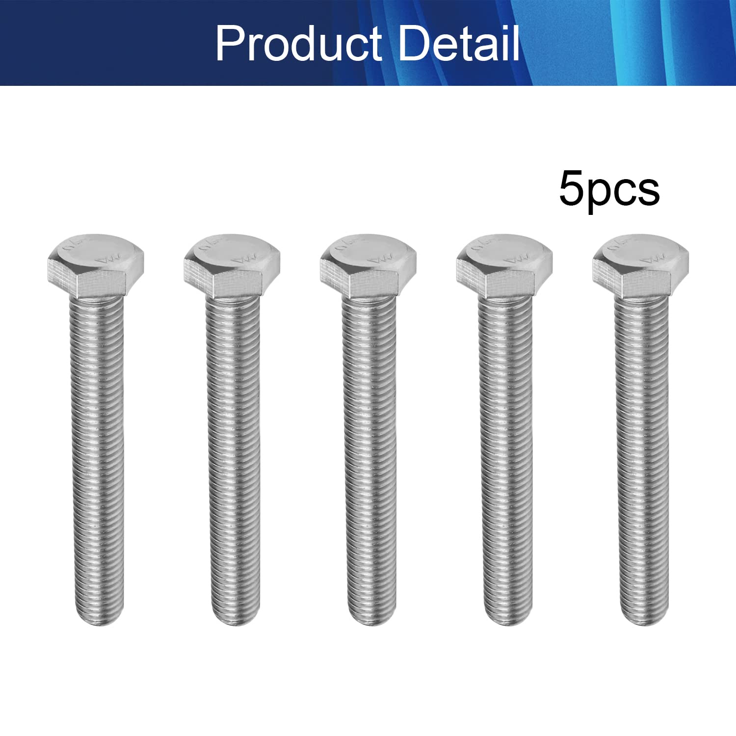 Jutagoss 5pcs M12 Hex Bolt M12-1.75 x 90mm UNC Hex Head Screw Bolts 304 Stainless Steel Fully Threaded Hex Tap Bolts