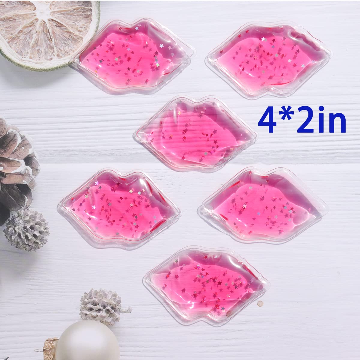 Lips Ice Pack, Lip Shape Gel Ice Pack, Gel Ice Pack for Lip Filler After Care, Reusable Ice Pack Lip Shaped Pads, Pain Relief and Eye Relax, Anti-Aging Lip Care Pad for Reduce Swelling of Lips(6 pcs)