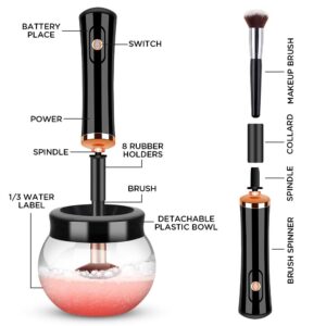 CICK Makeup Brush Cleaner Machine, Fast Electric Makeup Brush Cleaner Dryer with 8 Rubber Collars, Deep Cosmetic Brush Spinner for All Size Brushes, Wash and Dry in Seconds