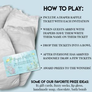 Amanda Creation Little Hatchling Cute Sea Turtle Sea Life Diaper Raffle Tickets for Baby Showers, 20 2" X 3” Double Sided Insert Cards for Games, Bring a Pack of Diapers to Win Favors & Prizes!