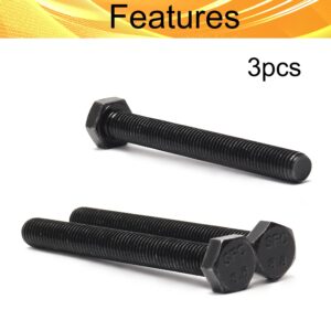 Jutagoss 3PCS M10x90mm Hex Screws Bolts Carbon Steel Fastener Rustproof Metric Fully Threaded Replace Bolt Black