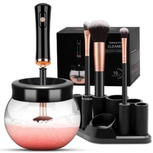 cick makeup brush cleaner machine, fast electric makeup brush cleaner dryer with 8 rubber collars, deep cosmetic brush spinner for all size brushes, wash and dry in seconds