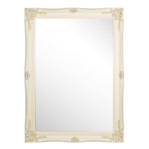 toppay antique glossy rectangular wall mirror, vintage wood framed vanity mirrors for home decor, living room, bathroom, bedroom, or hallway (32inchx24inch, ivory)