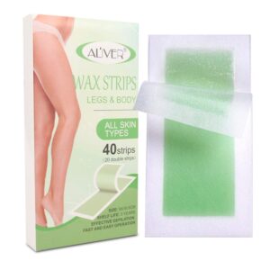 40 wax strips for hair removal, hair removal pads for women legs body arms underarm eyebrow bikini - natural green wax strips