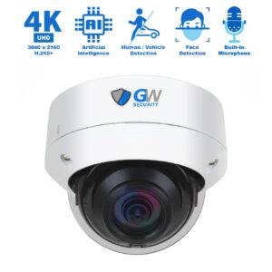 GW Security 16 Channel 12MP NVR UltraHD 4K Face/Human/Vehicle Detection PoE Security Camera System with 16 x 8MP IP Microphone AI Dome Camera, 100ft Night Vision, Outdoor/Indoor Surveillance Camera