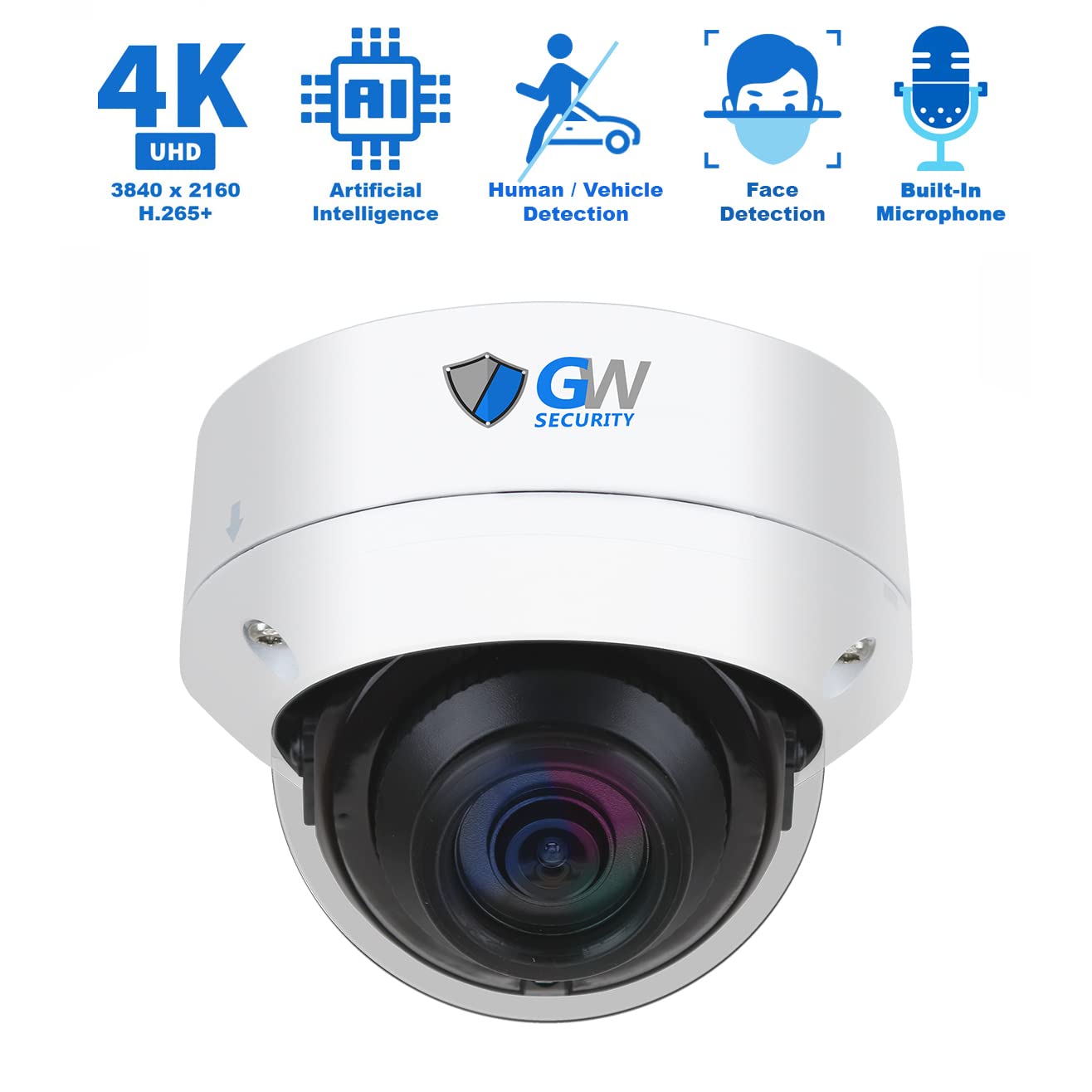 GW Security 16 Channel 12MP NVR UltraHD 4K Face/Human/Vehicle Detection PoE Security Camera System with 16 x 8MP IP Microphone AI Dome Camera, 100ft Night Vision, Outdoor/Indoor Surveillance Camera