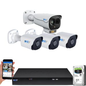 gw security 6 channel nvr ultrahd 2k security camera system with 4 x 4mp ip microphone ai camera, 50ft night vision, video surveillance camera