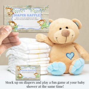 Amanda Creation Watercolor Jungle Monkeys Diaper Raffle Tickets for Baby Boy Showers, 20 2" X 3” Double Sided Insert Cards for Games, Bring a Pack of Diapers to Win Favors & Prizes!