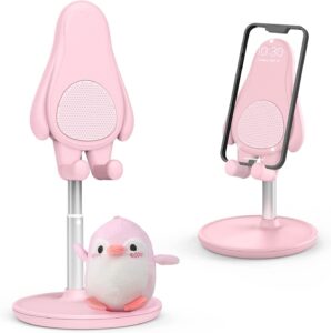 afisel cute phone stand angle height adjustable cell phone stand for desk penguin phone stand fit with switch,phone,ipad,headphones create a lovely atmosphere pairing cute penguin plush(pink)