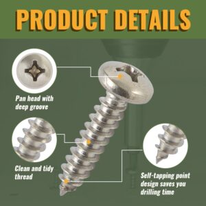 LIONMAX #12 × 2" Wood Screws 30 PCS, Stainless Pan Head Wood Screws, PH Drive, 304 Stainless Steel 18-8, Self Tapping, Screws for Woodworking Project