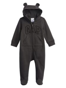 gap unisex baby logo fleece one-piece one piece, soft black, 6-12m us