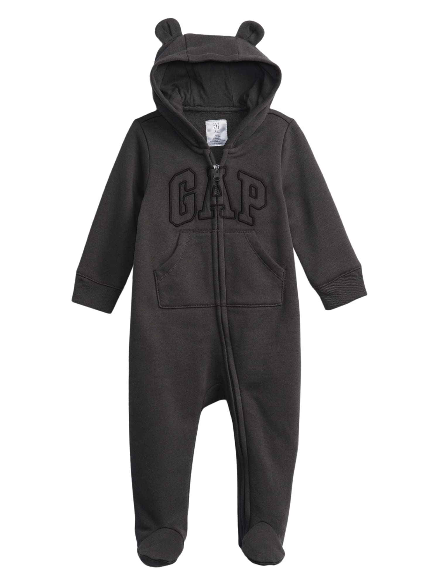 GAP unisex baby Logo Fleece One-piece One Piece, Soft Black, 6-12M US