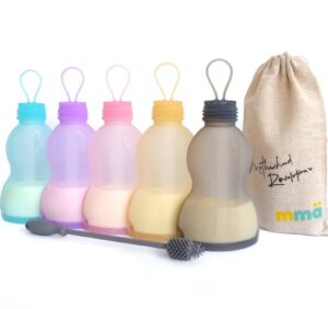 mmÄ silicone breastmilk storage bags, eco-friendly, reusable breastmilk bags, breast pump accessories, leakproof, bpa-free, plastic-free, freezer and fridge safe bags, silicone brush