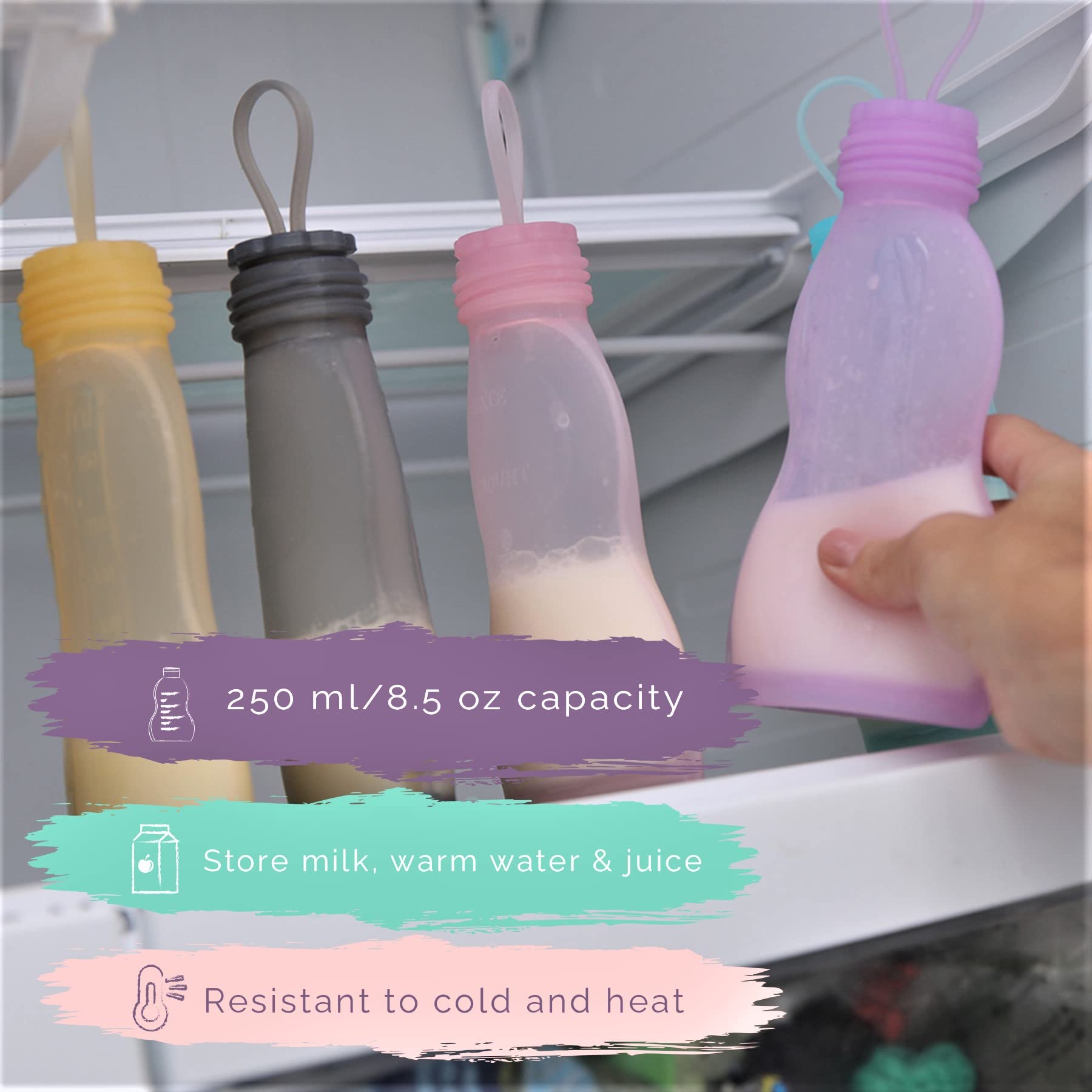 MMÄ Silicone Breastmilk Storage Bags, Eco-Friendly, Reusable Breastmilk bags, Breast Pump Accessories, Leakproof, BPA-Free, Plastic-free, Freezer and Fridge Safe Bags, silicone brush