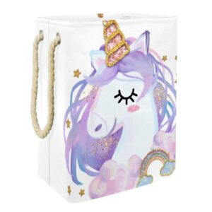 laundry hamper unicorn girl toy storage collapsible clothes basket folding washing bin with handles 19.3x11.8x15.9 in