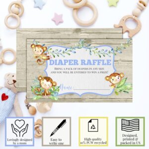 Amanda Creation Watercolor Jungle Monkeys Diaper Raffle Tickets for Baby Boy Showers, 20 2" X 3” Double Sided Insert Cards for Games, Bring a Pack of Diapers to Win Favors & Prizes!