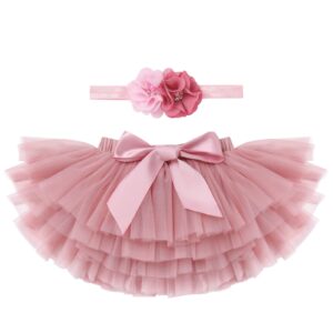 newborn girl photoshoot outfits first birthday outfit baby toddler tutu skirt flower headband set dress boho rainbow half 1st birthday cake smash diaper cover infant bloomers dusty pink 6-12 months