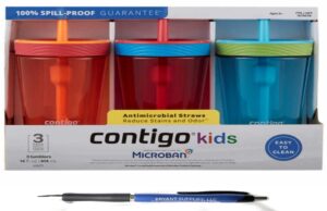 contigo kids 3 pack tumblers, with straw, orange, red, blue