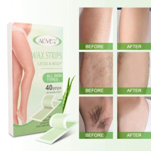 40 Wax Strips for Hair Removal, Hair Removal Pads for Women Legs Body Arms Underarm Eyebrow Bikini - Natural Green Wax Strips