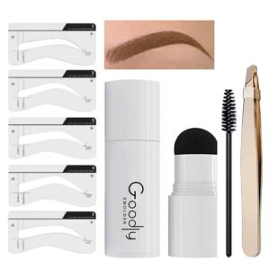 egld goodly by elan gold eyebrow stamp stencil kit w/ bonus eyebrow tweezer included | perfect for one step eyebrow shaping | waterproof and long lasting finish, medium blond