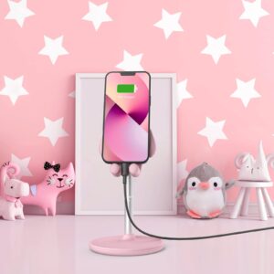 AFISEL Cute Phone Stand Angle Height Adjustable Cell Phone Stand for Desk Penguin Phone Stand Fit with Switch,Phone,ipad,Headphones Create a Lovely Atmosphere Pairing Cute Penguin Plush(Pink)