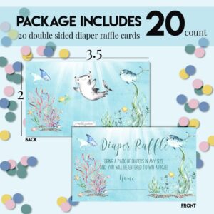 Amanda Creation Underwater Cute Sea Life Diaper Raffle Tickets for Baby Showers, 20 2" X 3” Double Sided Insert Cards for Games, Bring a Pack of Diapers to Win Favors & Prizes!