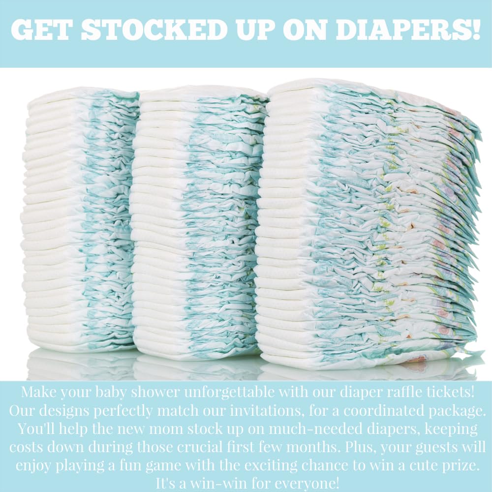 Amanda Creation Little Hatchling Cute Sea Turtle Sea Life Diaper Raffle Tickets for Baby Showers, 20 2" X 3” Double Sided Insert Cards for Games, Bring a Pack of Diapers to Win Favors & Prizes!