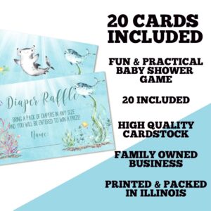 Amanda Creation Underwater Cute Sea Life Diaper Raffle Tickets for Baby Showers, 20 2" X 3” Double Sided Insert Cards for Games, Bring a Pack of Diapers to Win Favors & Prizes!