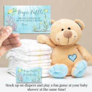 Amanda Creation Little Hatchling Cute Sea Turtle Sea Life Diaper Raffle Tickets for Baby Showers, 20 2" X 3” Double Sided Insert Cards for Games, Bring a Pack of Diapers to Win Favors & Prizes!