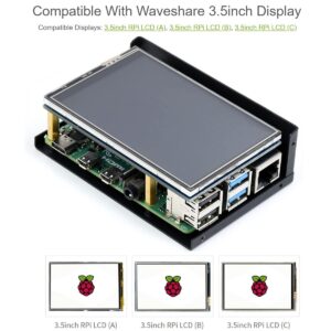 waveshare Aluminum Alloy Case with 3 PCS Heatsinks for Raspberry Pi 4, Metal Case Designed for Raspberry Pi 4B,Compatible 3.5inch RPI LCD (A)/(B)/©