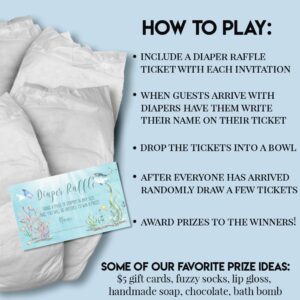 Amanda Creation Underwater Cute Sea Life Diaper Raffle Tickets for Baby Showers, 20 2" X 3” Double Sided Insert Cards for Games, Bring a Pack of Diapers to Win Favors & Prizes!