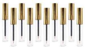 10ml plastic eyeliner vials bottle empty refillable disposable eyeliner brush applicator multi-functional eyelashes container for diy eyelash growth oil, eye gloss liquid, gold cover, pack of 10