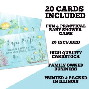 Amanda Creation Little Hatchling Cute Sea Turtle Sea Life Diaper Raffle Tickets for Baby Showers, 20 2" X 3” Double Sided Insert Cards for Games, Bring a Pack of Diapers to Win Favors & Prizes!