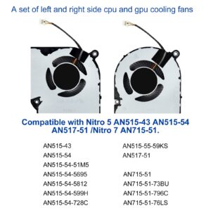 S-Union New CPU+GPU Cooling Fan Replacement for Nitro 5 AN515-43, AN515-54, AN517-51, Acer Nitro 7 AN715-51 Series Game Laptop (with Thermal Paste and Spatula)