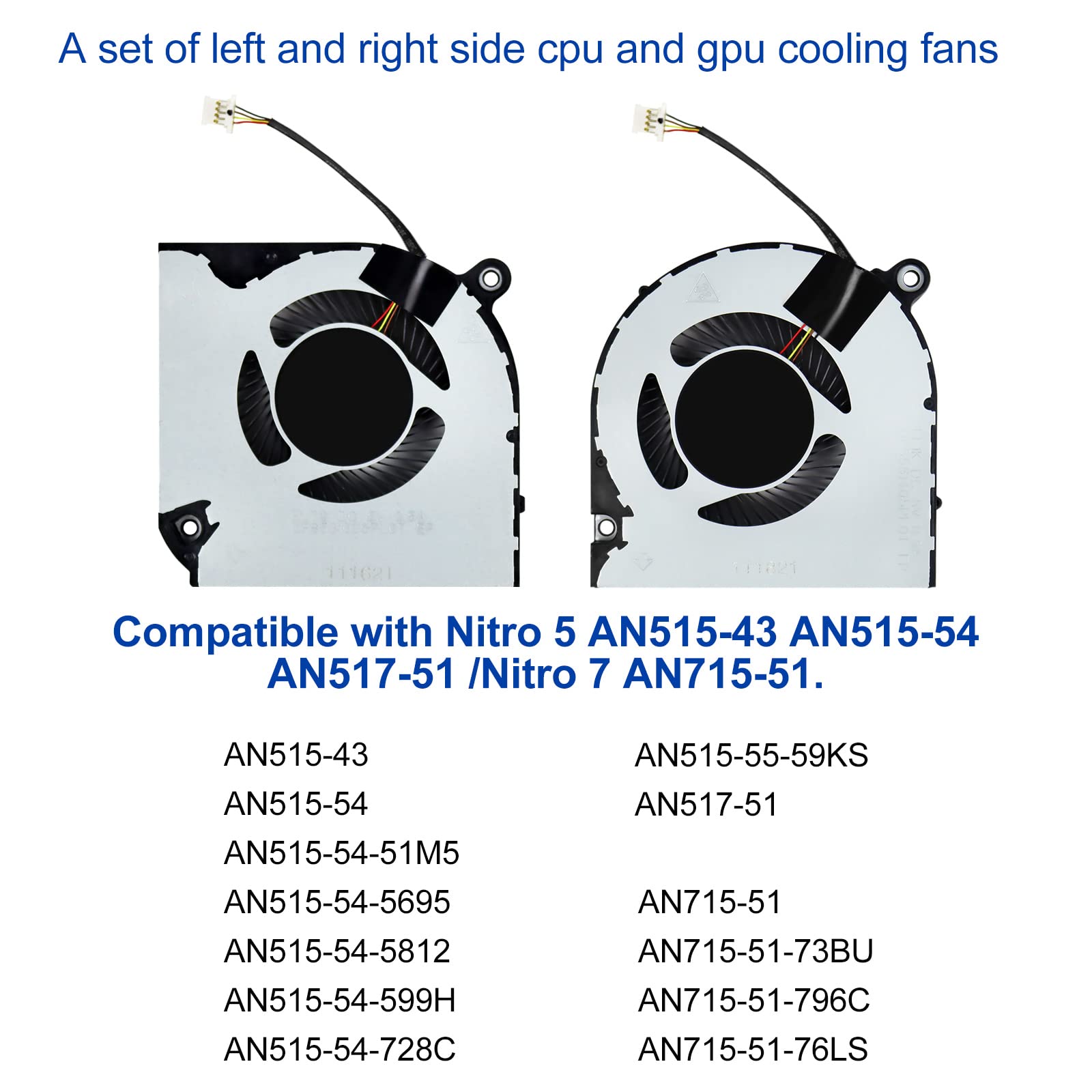 S-Union New CPU+GPU Cooling Fan Replacement for Nitro 5 AN515-43, AN515-54, AN517-51, Acer Nitro 7 AN715-51 Series Game Laptop (with Thermal Paste and Spatula)