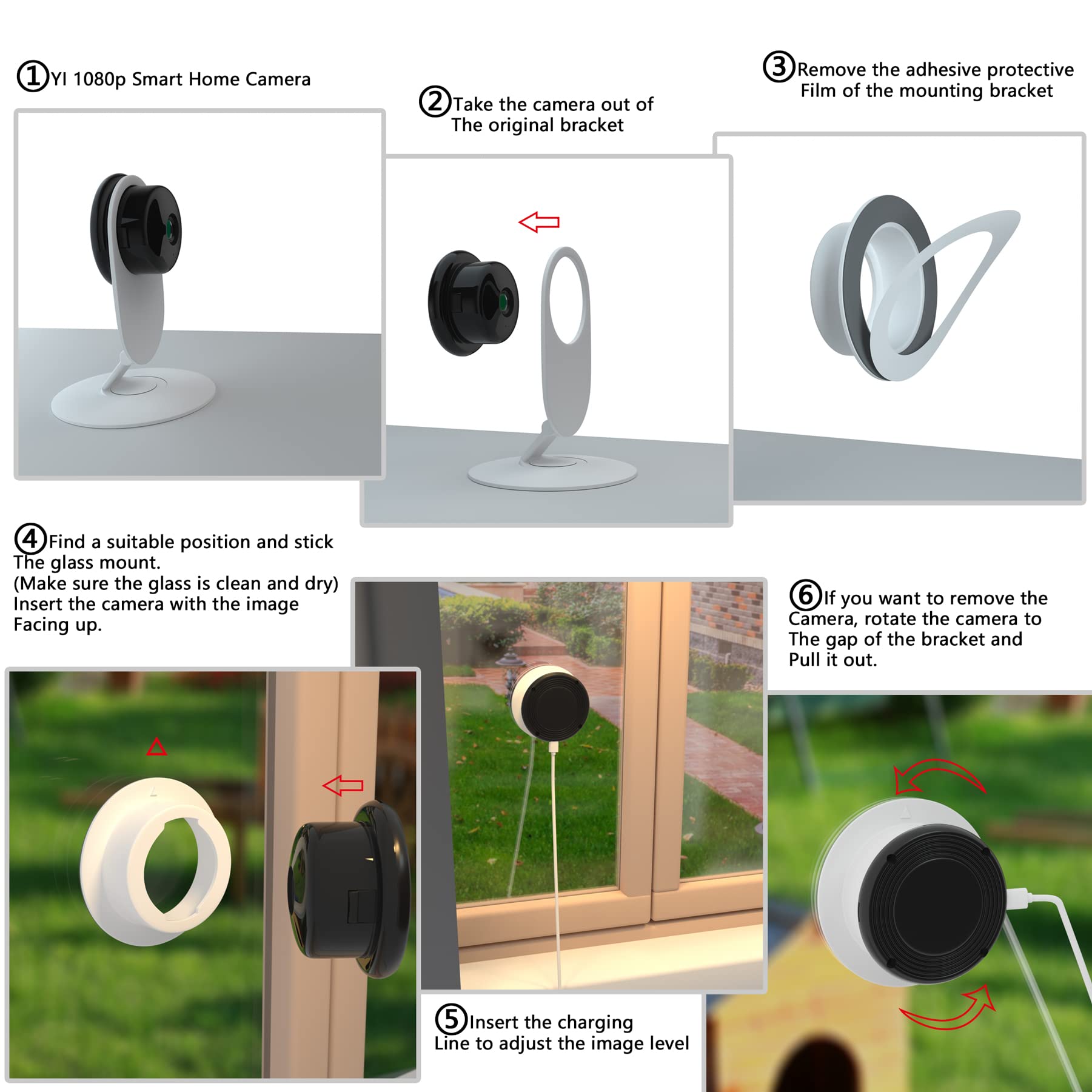 Teccle Window Mount for Yi Smart Home Camera, Through Window Use Yi Home Camera, No Indoor Reflections (2 Pack)