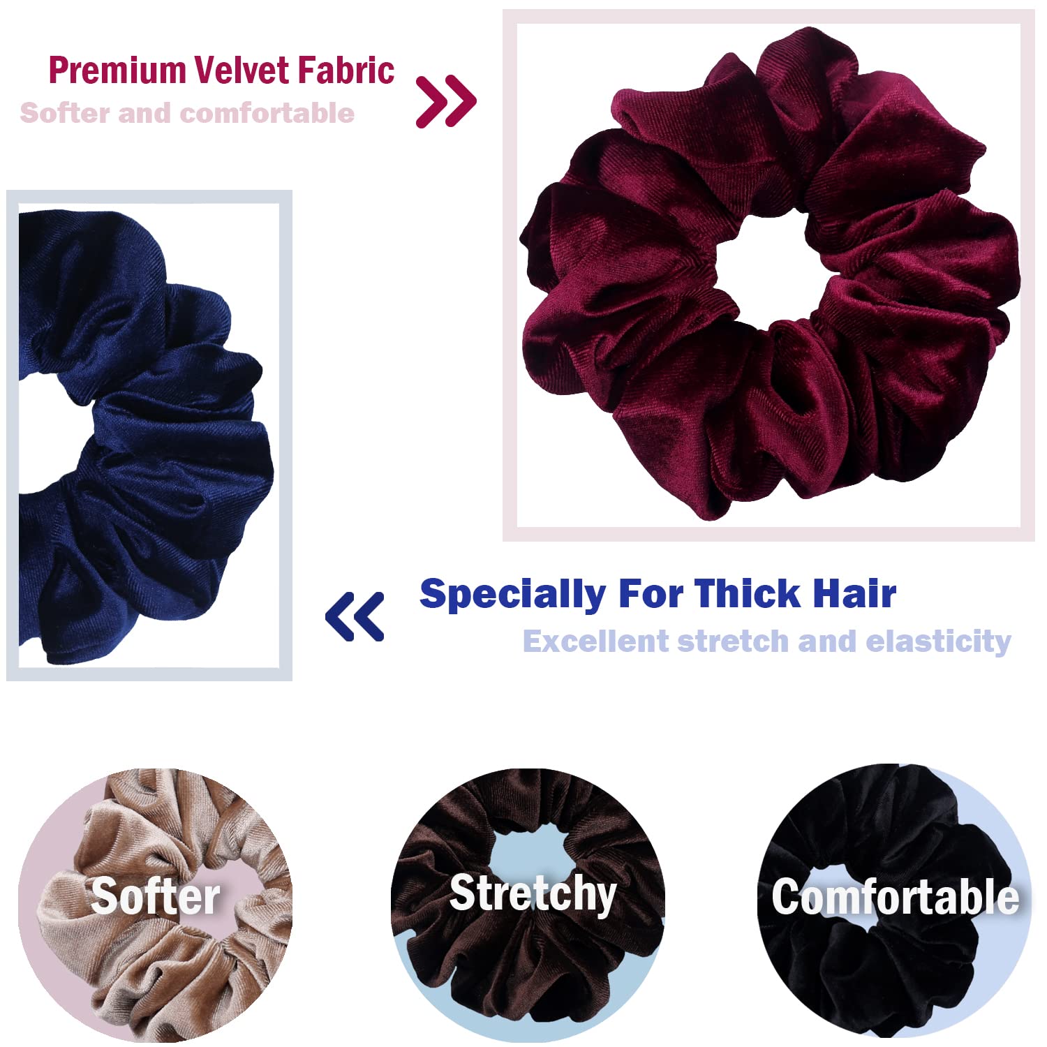 IVARYSS Extra Large Scrunchies for Women's Thick Hair, Premium Velvet Soft Jumbo Scrunchy, XL 6 inch Big Elastic Band Hair Accessories, 4 Pack, Neutral