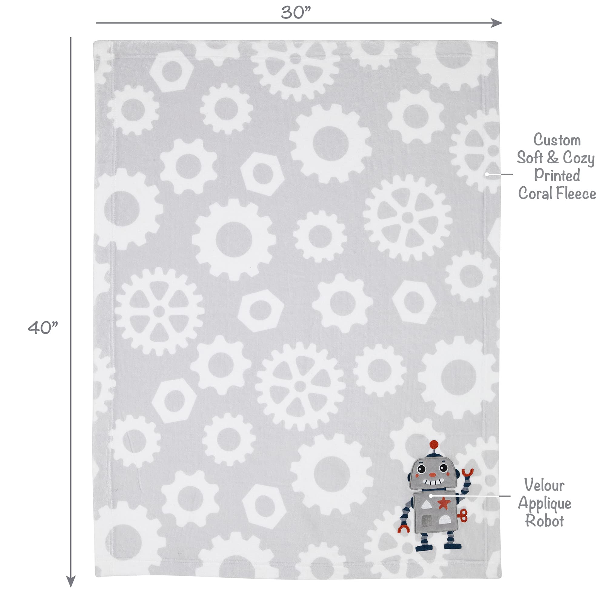 Bedtime Originals Robbie Robot Baby Blanket, Gray